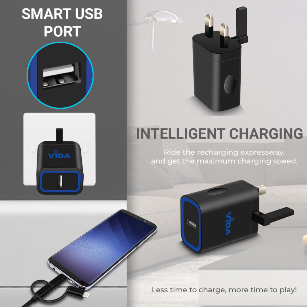Vida IT VS1 Fast 1-Port USB Wall Charger 5V 2.4A Mains Adapter (UK Plug ...