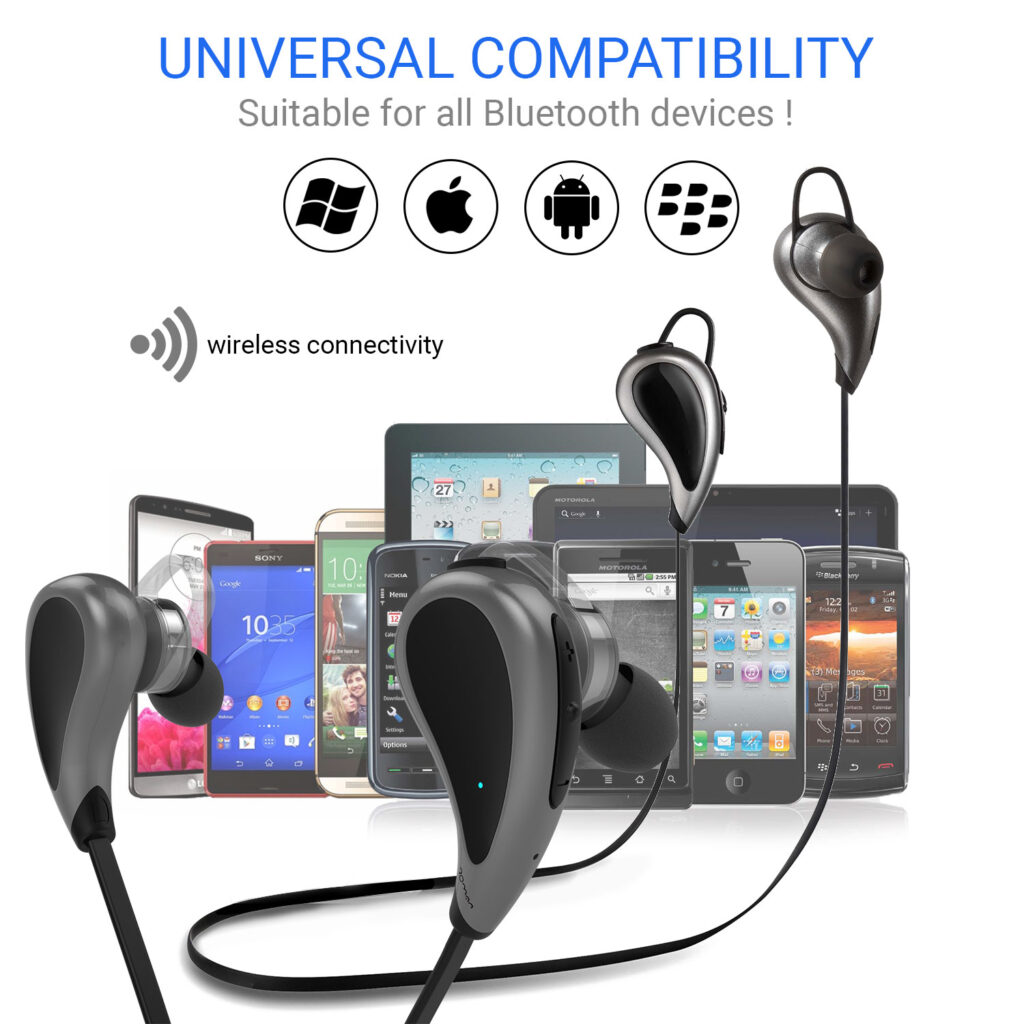 Vida IT V8 Stereo Sports Bluetooth 4.0 Earphones Headset (Black/Silver ...