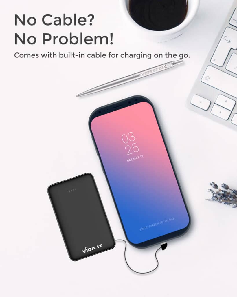 Vida IT vBot 5000mAh Power Bank Portable Charger with Built-In Cable ...