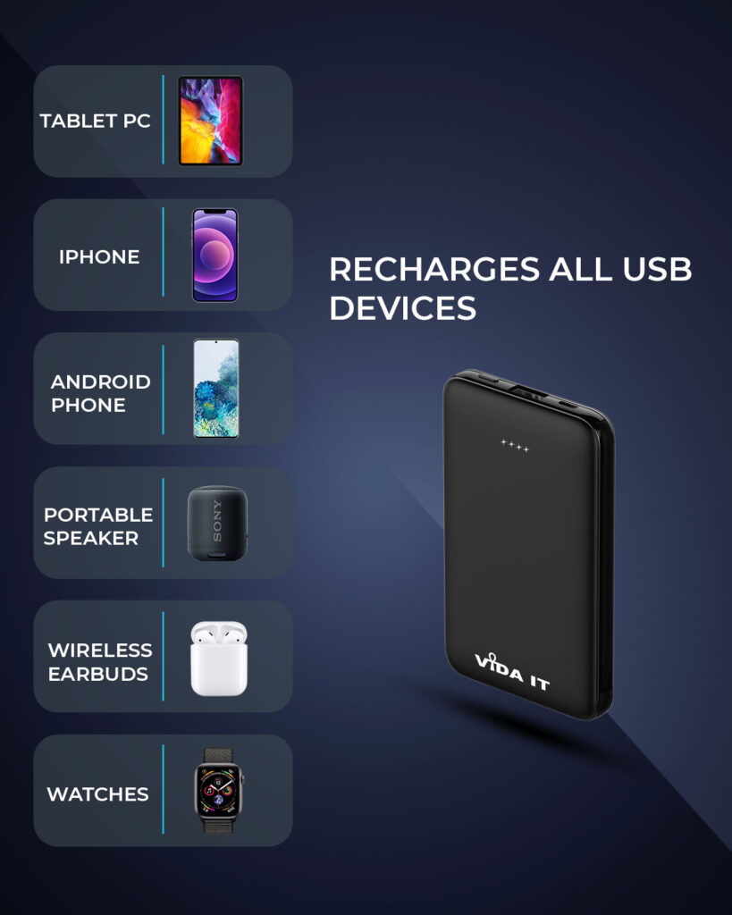 Vida IT vBot 5000mAh Power Bank Portable Charger with Built-In Cable ...